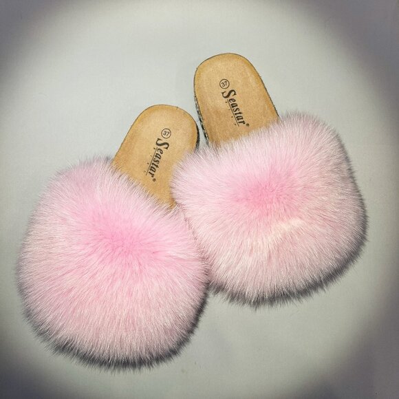 Shoes | Real Pink Fox Fur Slippers | Poshmark